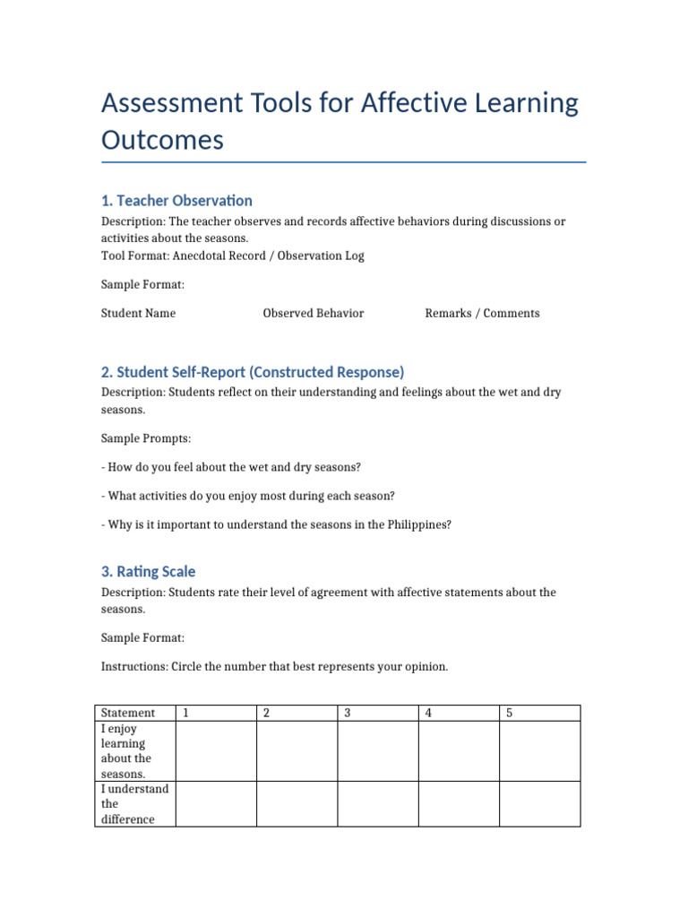 Affective Assessment Tools | PDF