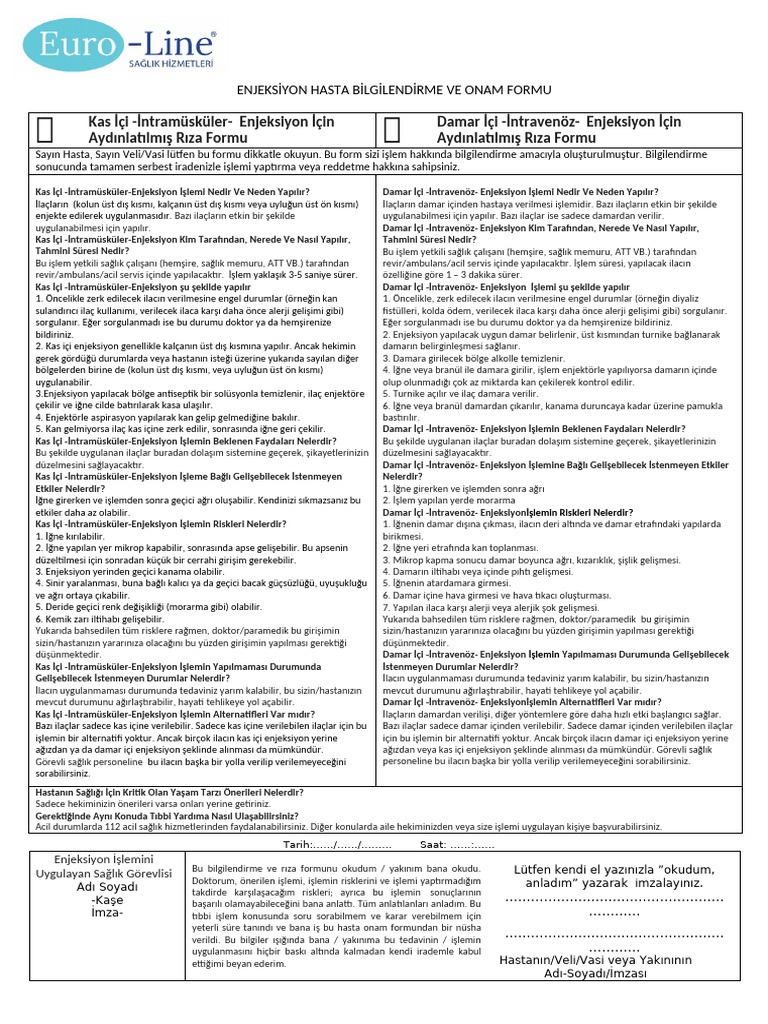 Enjeksiyon Hasta Bilgilendirme Ve Onam Formupdf | PDF