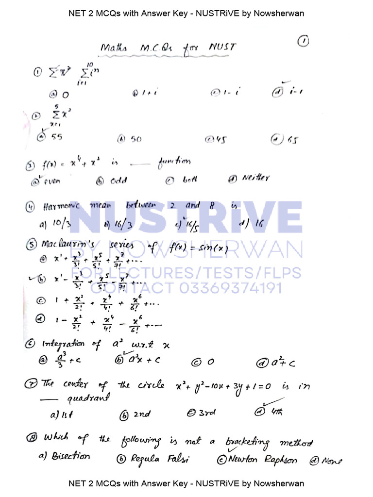 NET 2 MCQS With Answers - NUSTrive by Nowsherwan | PDF