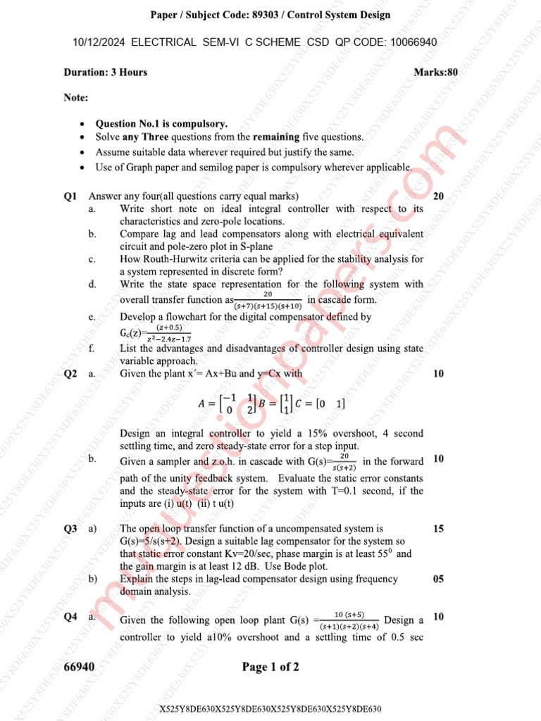 Be - Electrical Engineering - Semester 6 - 2024 - December - Control ...
