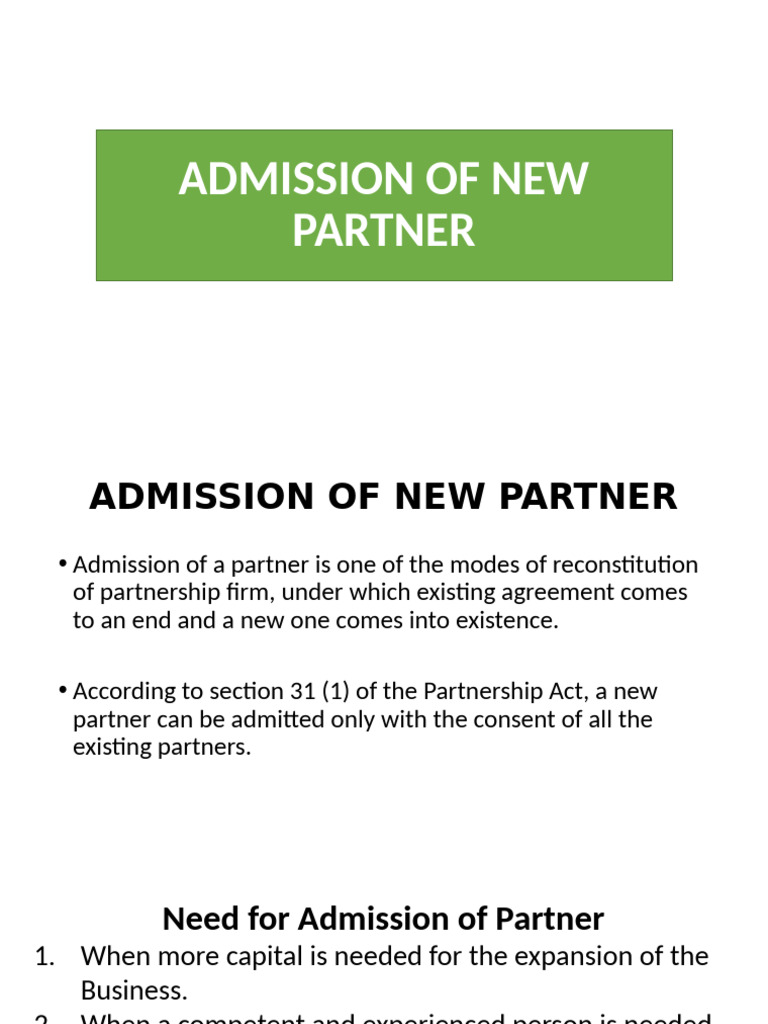 Admission of a New Partner in Partnership | PDF | Goodwill (Accounting ...