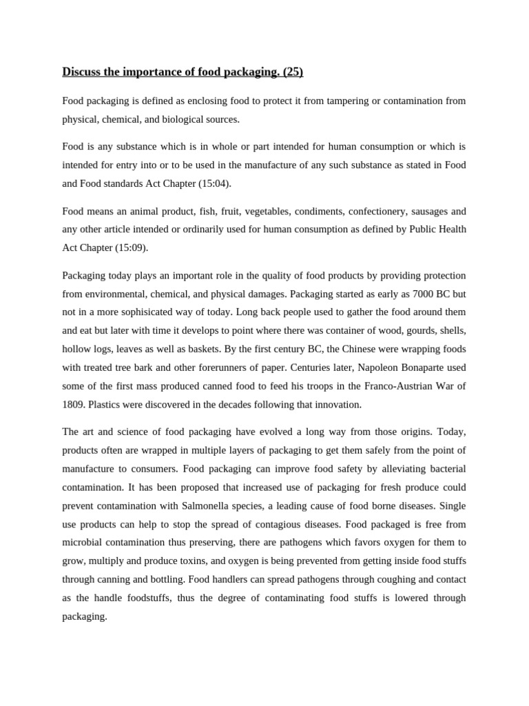 Importance of Food Packaging | PDF | Plastic | Foods