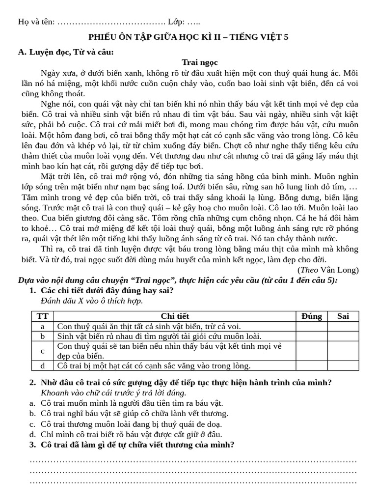 5C Phiếu TV ôn GHK 2 | PDF