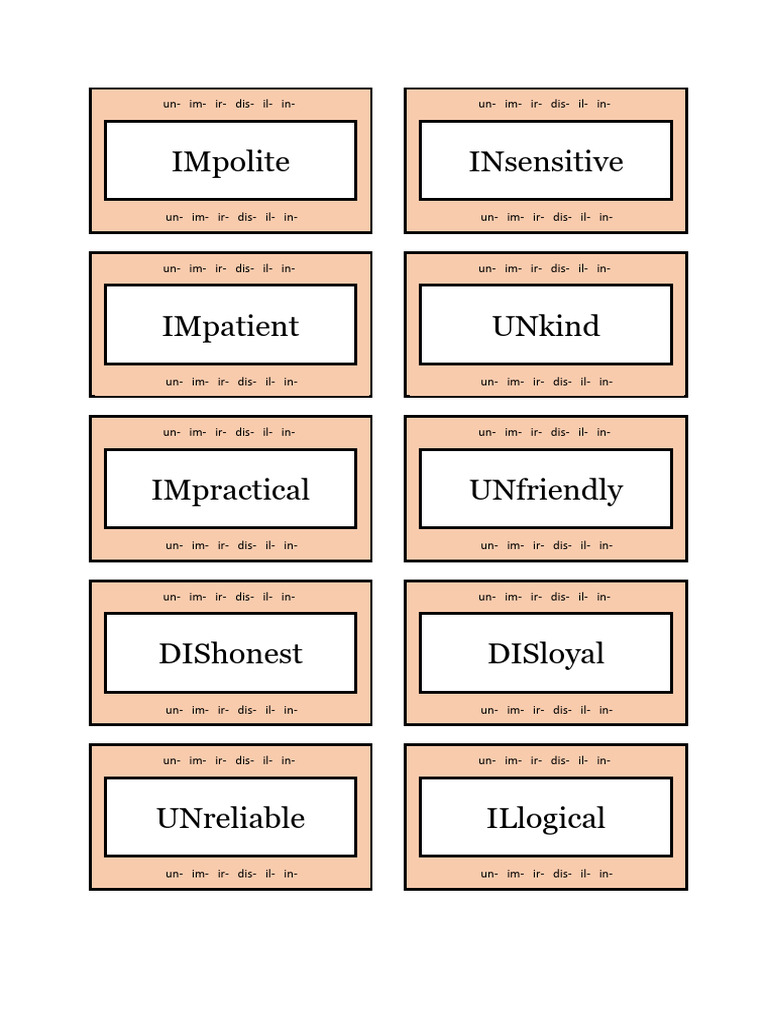Adjectives Prefixes Key | PDF