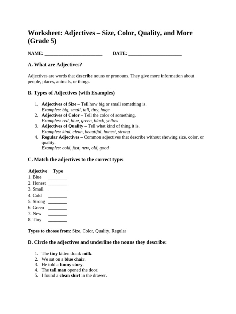 GRADE 5 ADJ | PDF
