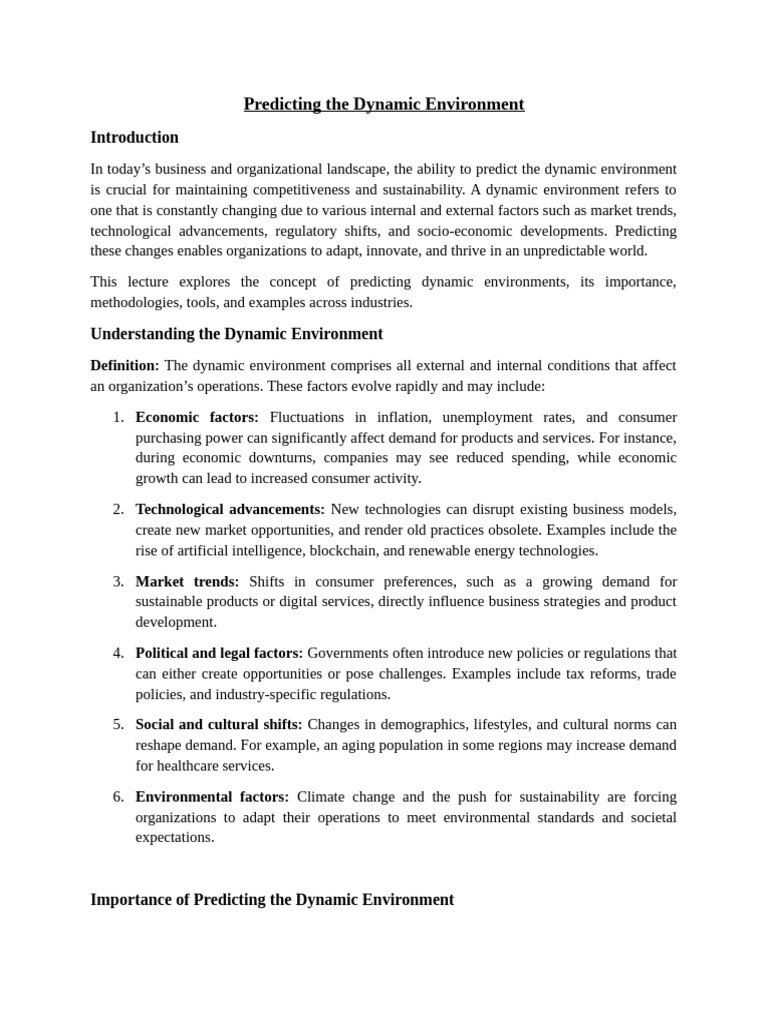 Predicting The Dynamic Environment | PDF | Data Analysis | Forecasting