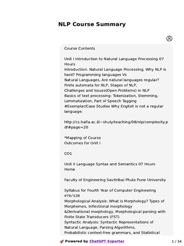 ChatGPT-NLP Course Summary | PDF | Parsing | Morphology (Linguistics)