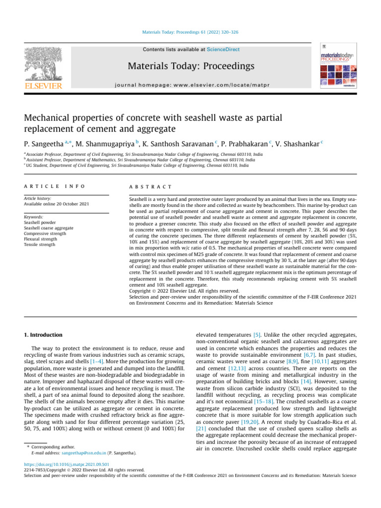Mechanical Properties of Concrete With Seashell Waste As Partial ...