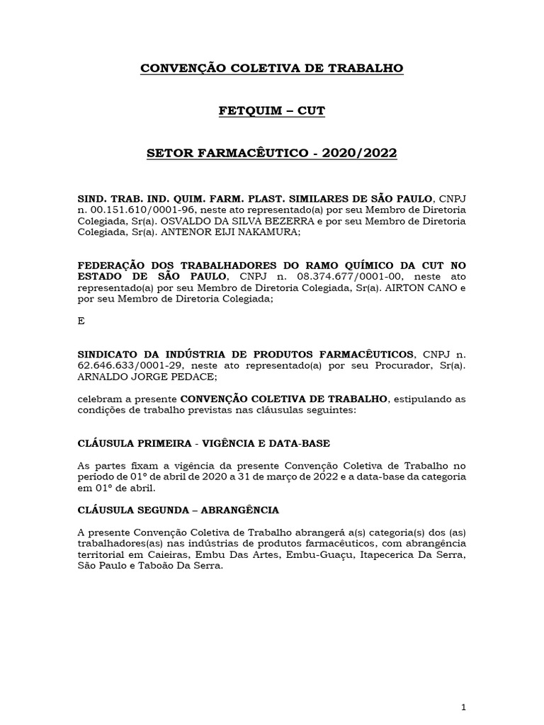 CCT 2020-2022 Fetquim | PDF | Salário | Hora extra