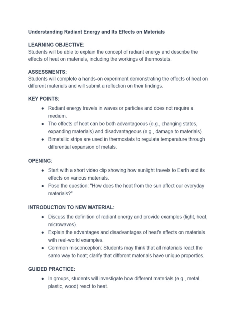 Grade 9 Integrated Science Week 3 Lesson Plan | PDF | Heat | Thermostat