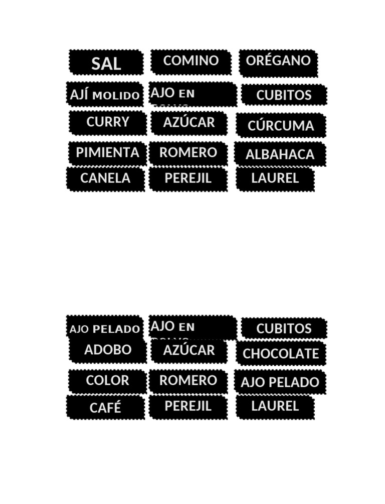 Etiquetas Condimentos | PDF