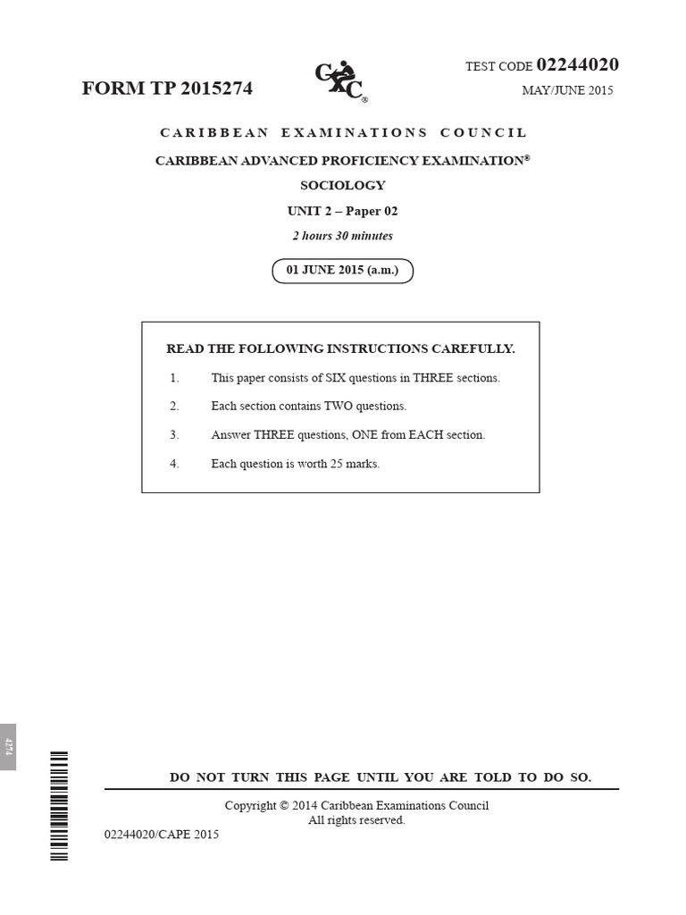 CAPE Sociology 2015 U2 P2 | PDF | Liberal Arts Education