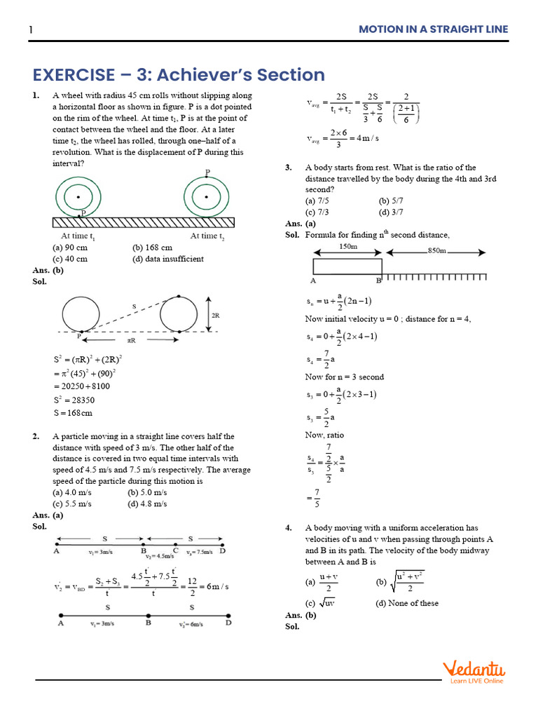 Motion in A Straight Line EX-3 | PDF | Velocity | Acceleration