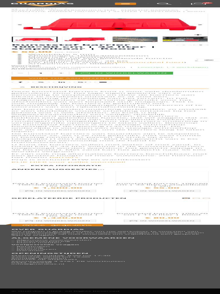 Kunststof Barrier Afzetting 1000x600 Rood Watergevuld en Stapelbaar | PDF