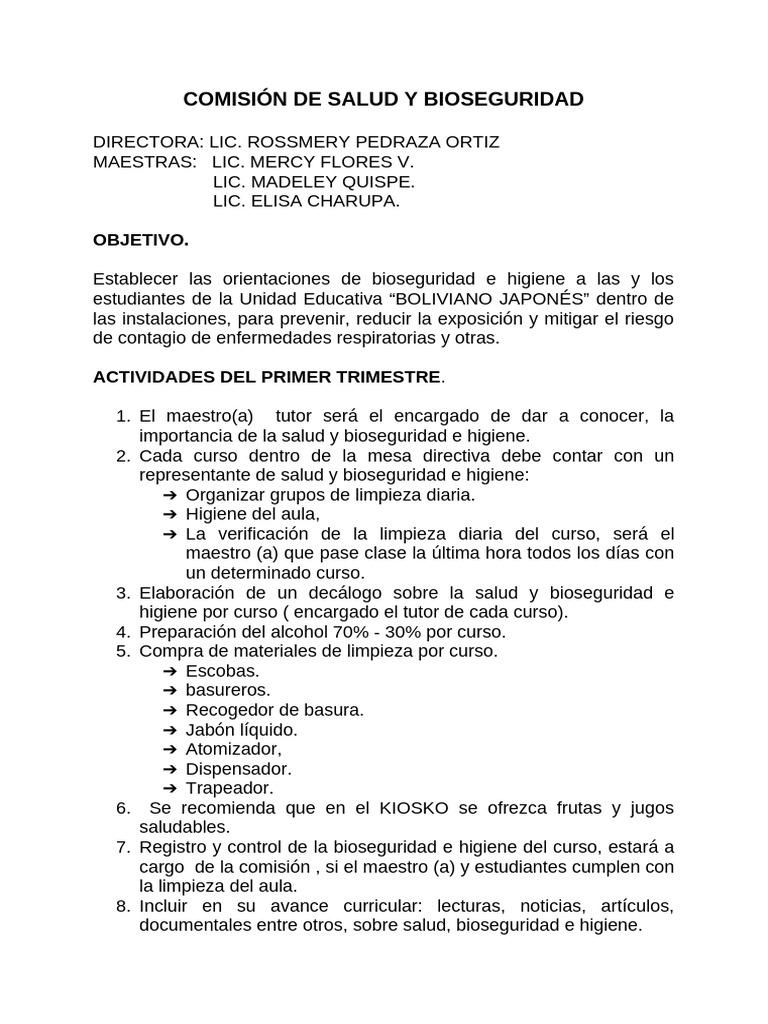 Comisión de Salud y Bioseguridad | PDF