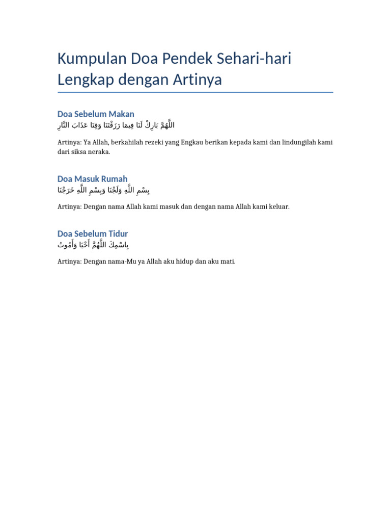 Kumpulan Doa Pendek Sehari-hari | PDF