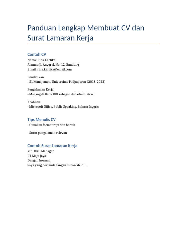 Panduan CV Surat Lamaran Lengkap | PDF