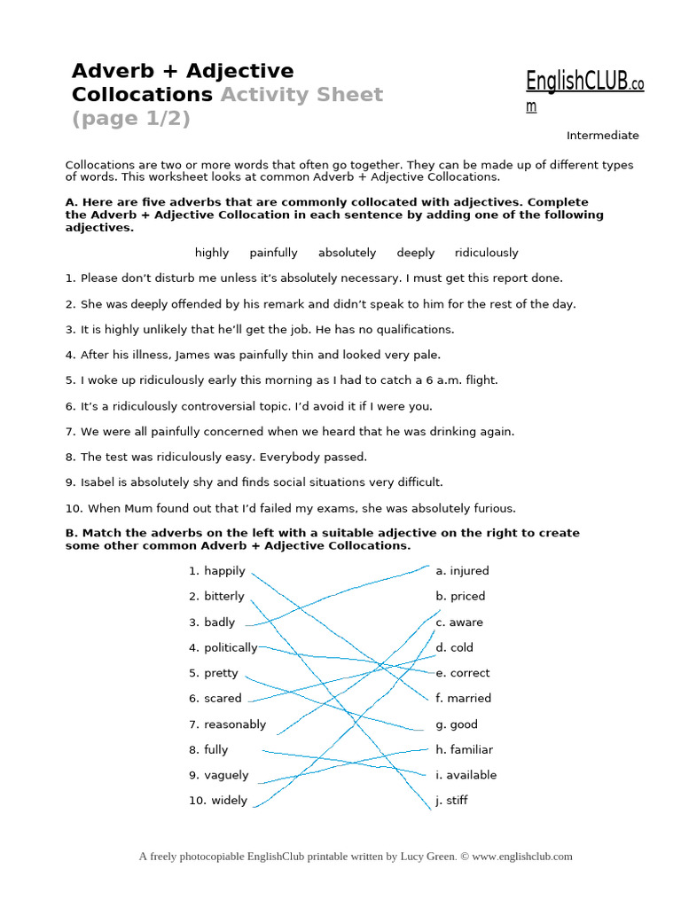 Step 16 Adverb-Adjective-Collocations-Activity | PDF | Adjective | Adverb