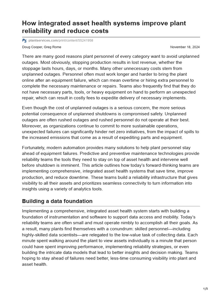 How Integrated Asset Health Systems Improve Plant Reliability and ...