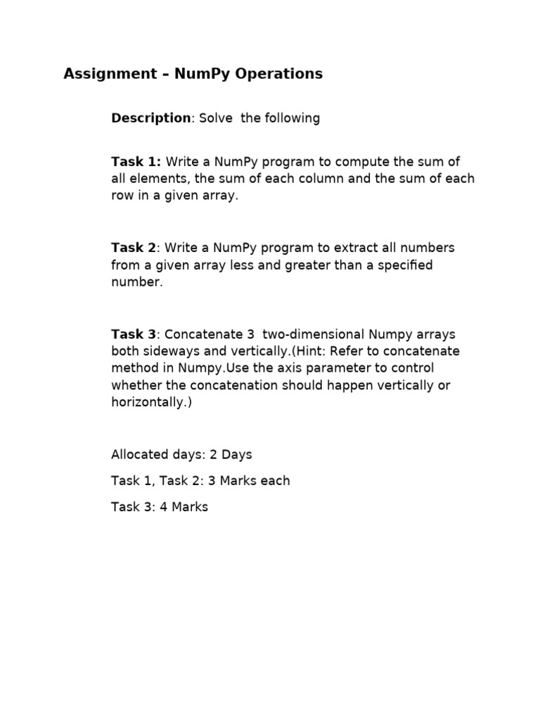 Numpy Sectional Assignment | PDF