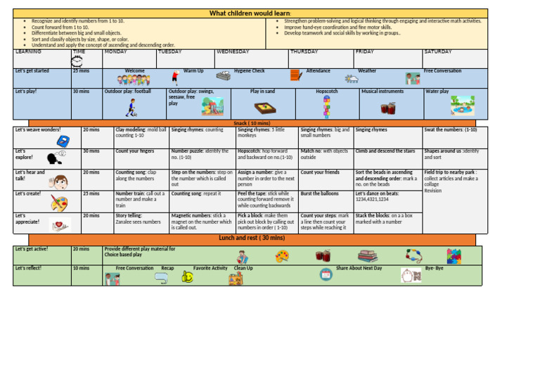 Weekly Preschool Lesson Plan | PDF