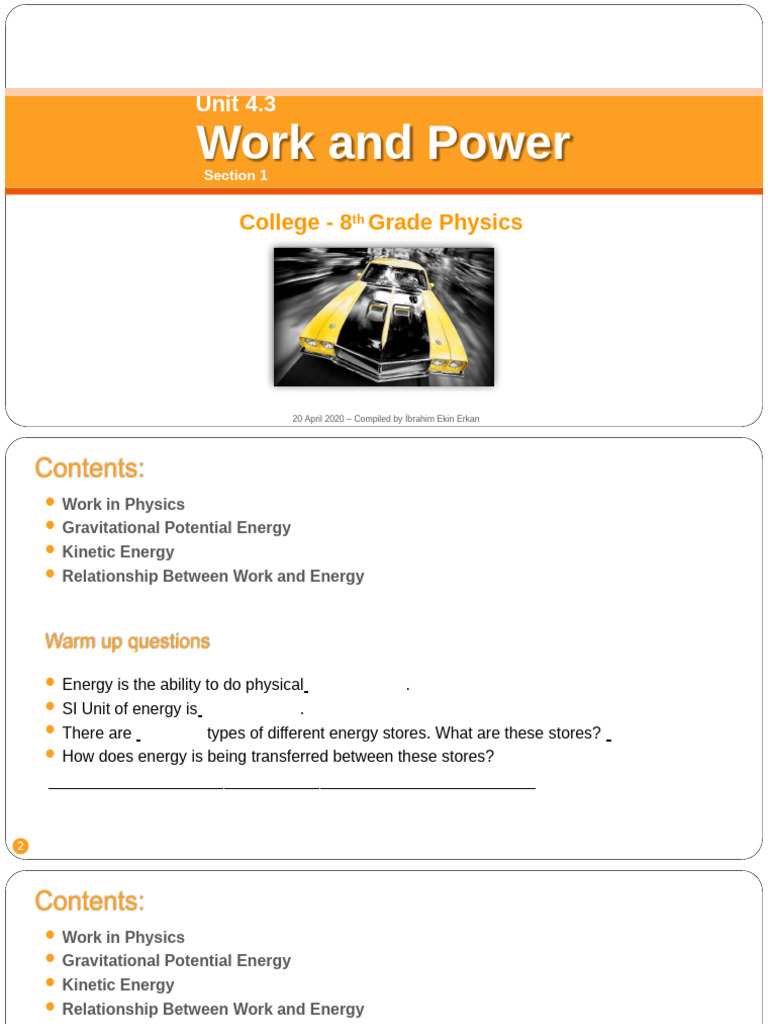 S8 - Physics - Unit 4.3 Work and Power - Section1 | PDF | Weight | Force