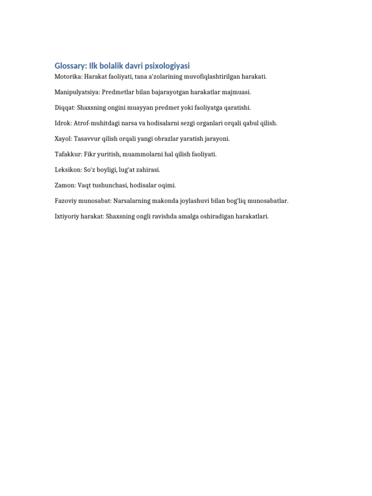 Ilk Bolalik Glossary | PDF