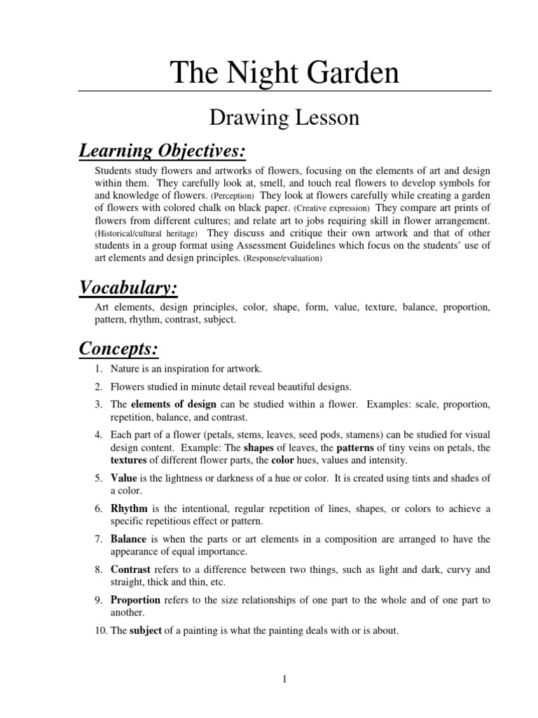 Night Garden Art Lesson Plan | PDF | Flowers | Composition (Visual Arts)