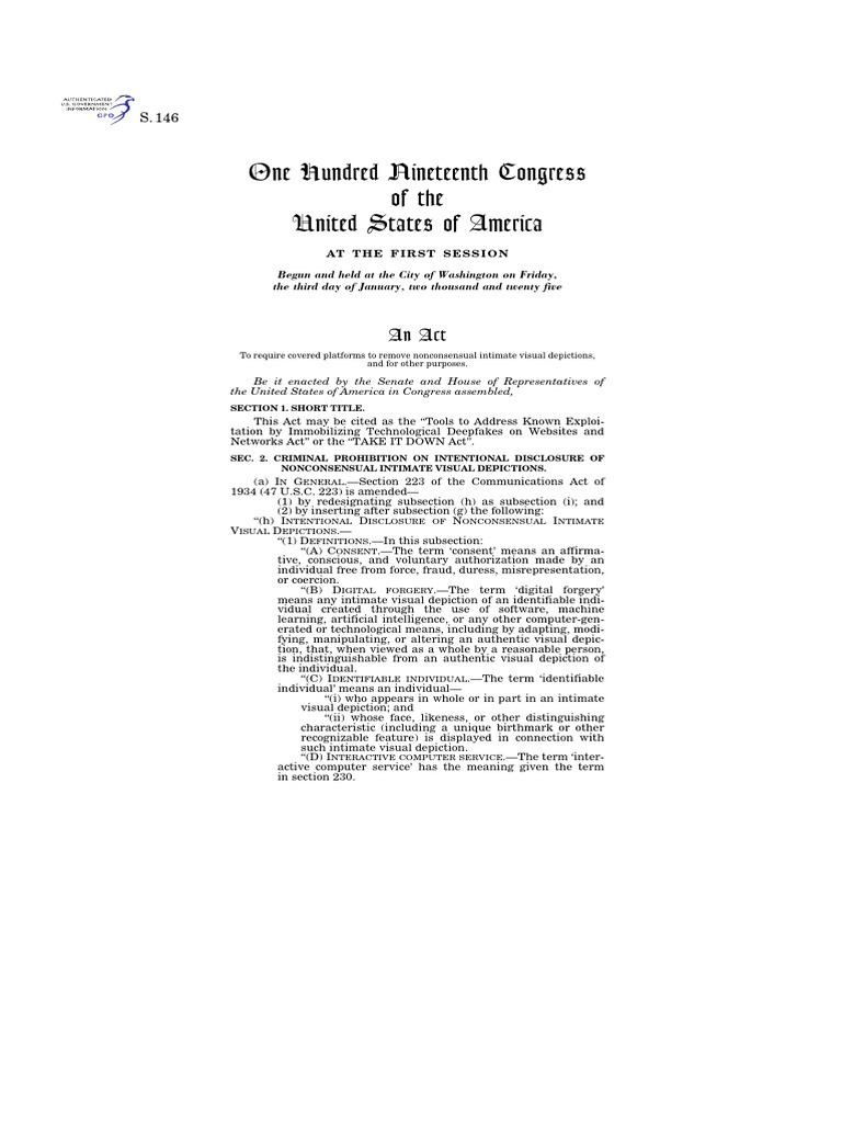 Us Deepfake And Revenge Porn Law Pdf Title 18 Of The United States 3705