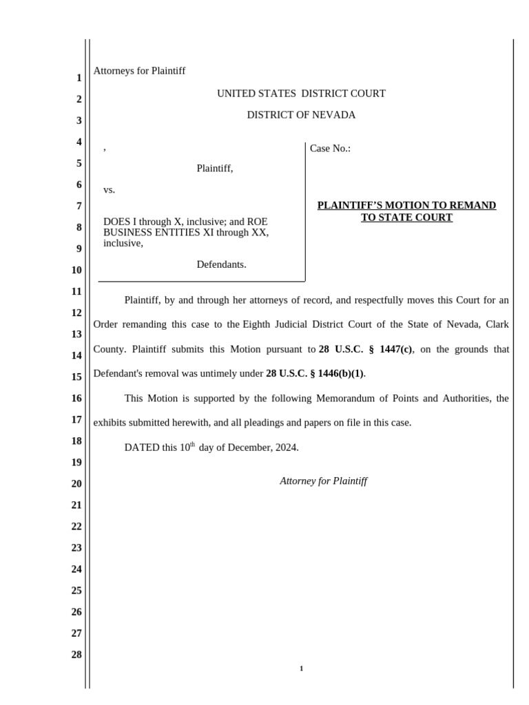 Motion to Remand Case to State Court | PDF | Complaint | Pleading