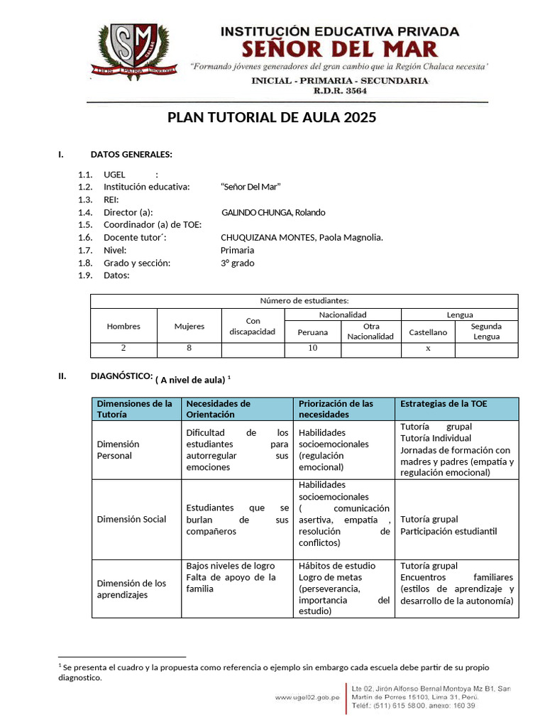 Plan Tutorial de Aula 2025 - N | PDF | Salón de clases | Las emociones