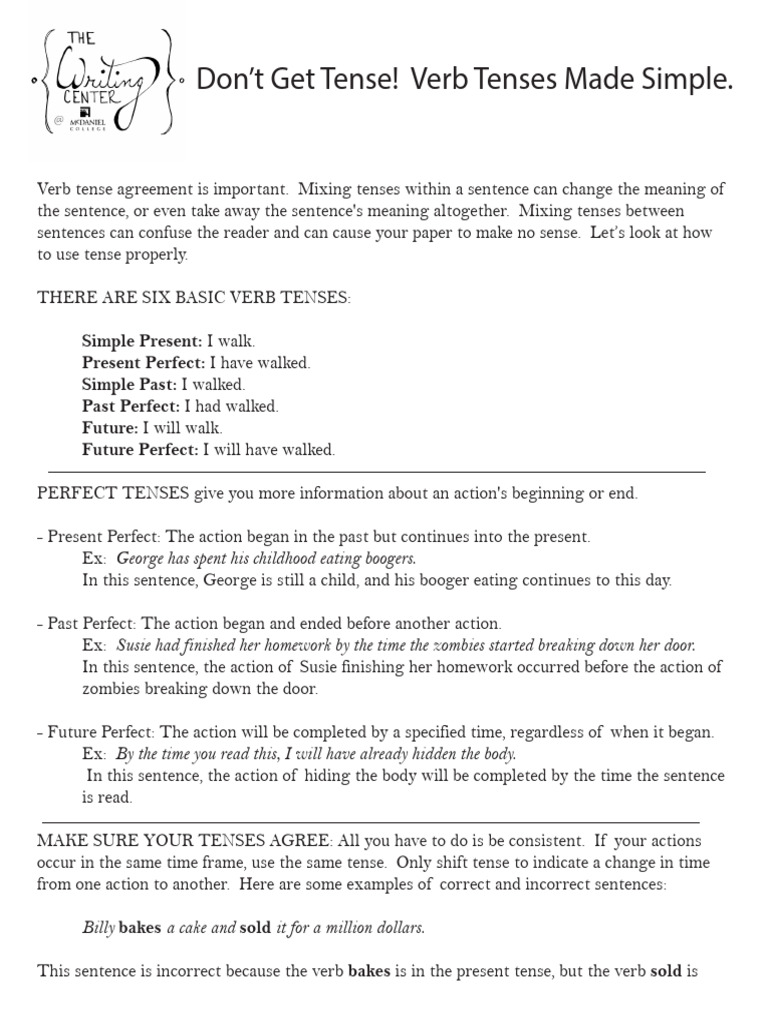 Mastering Verb Tense Agreement | PDF | Perfect (Grammar) | Grammatical ...