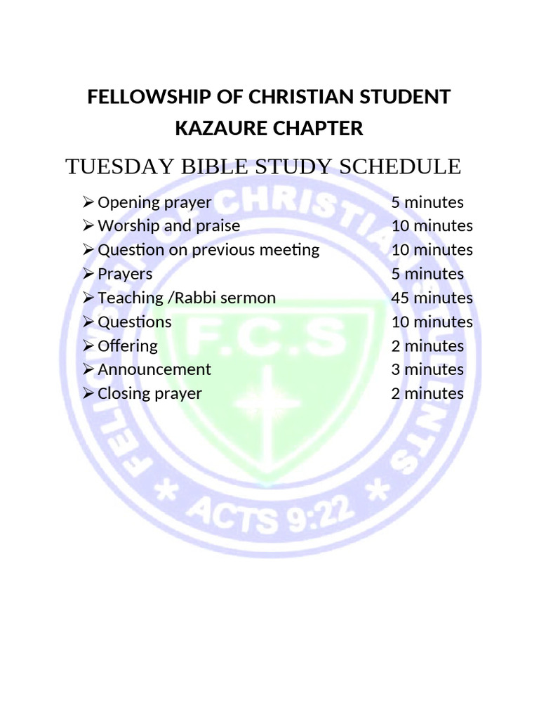 Kazaure Christian Student Bible Study Schedule | PDF