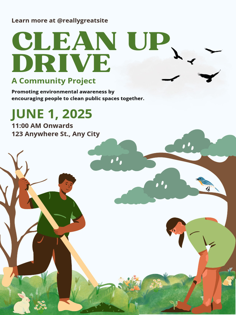 Green and White Typographic Clean Up Drive Poster | PDF