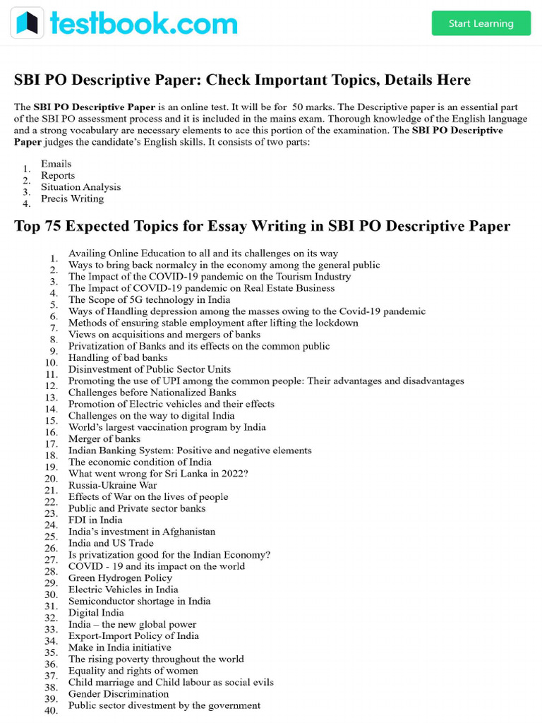 SBI PO Descriptive Paper_ Check Important Topics, Details Here | PDF