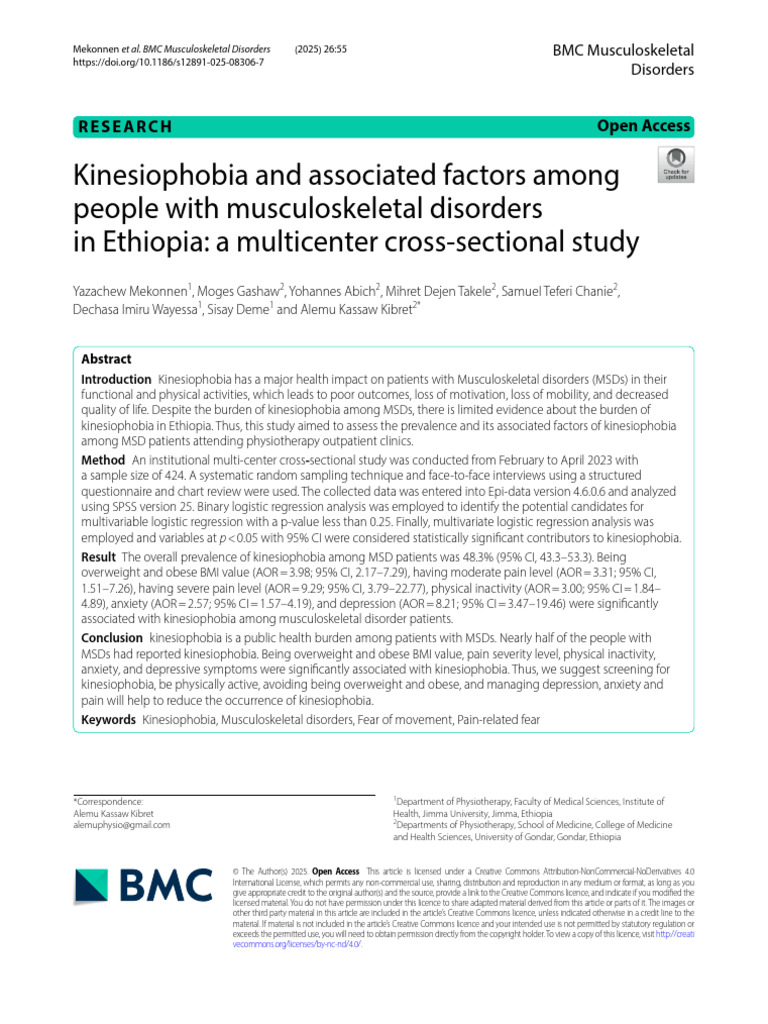 Kinesiophobia and Associated Factors Among | PDF | Body Mass Index ...