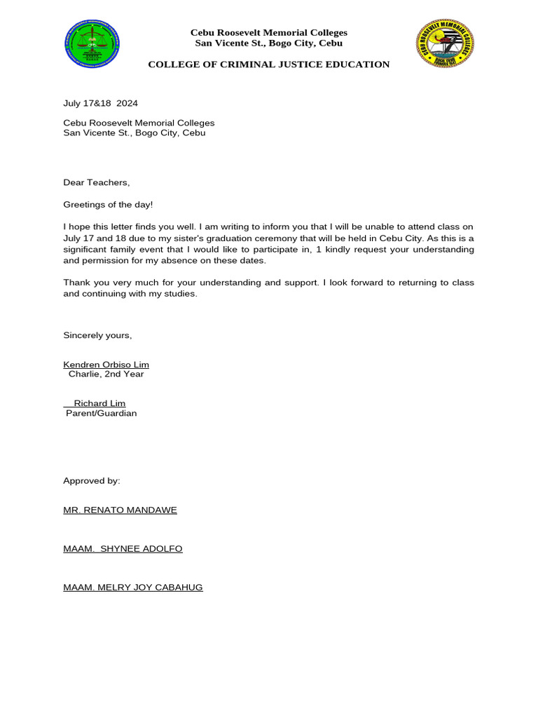Excuse Letter Format | PDF