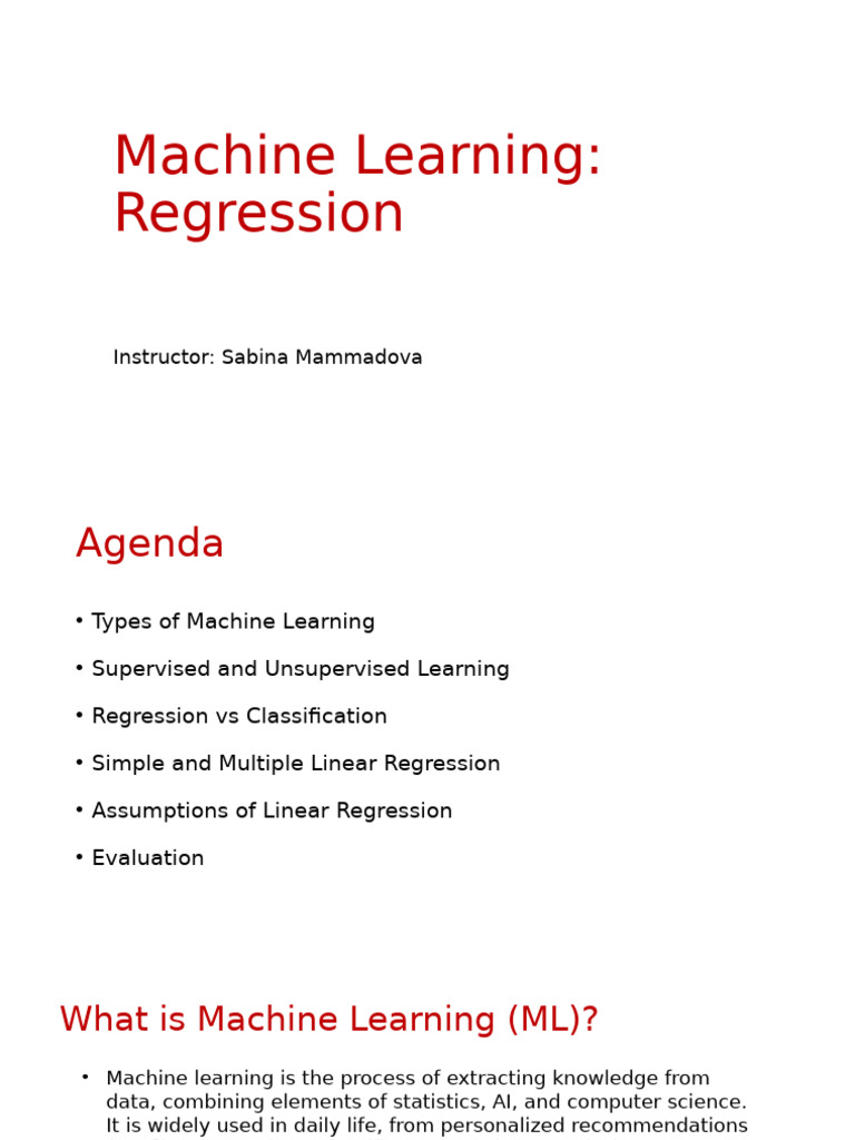 Week 7. Intro To ML. Regression | PDF | Mean Squared Error | Errors And Residuals