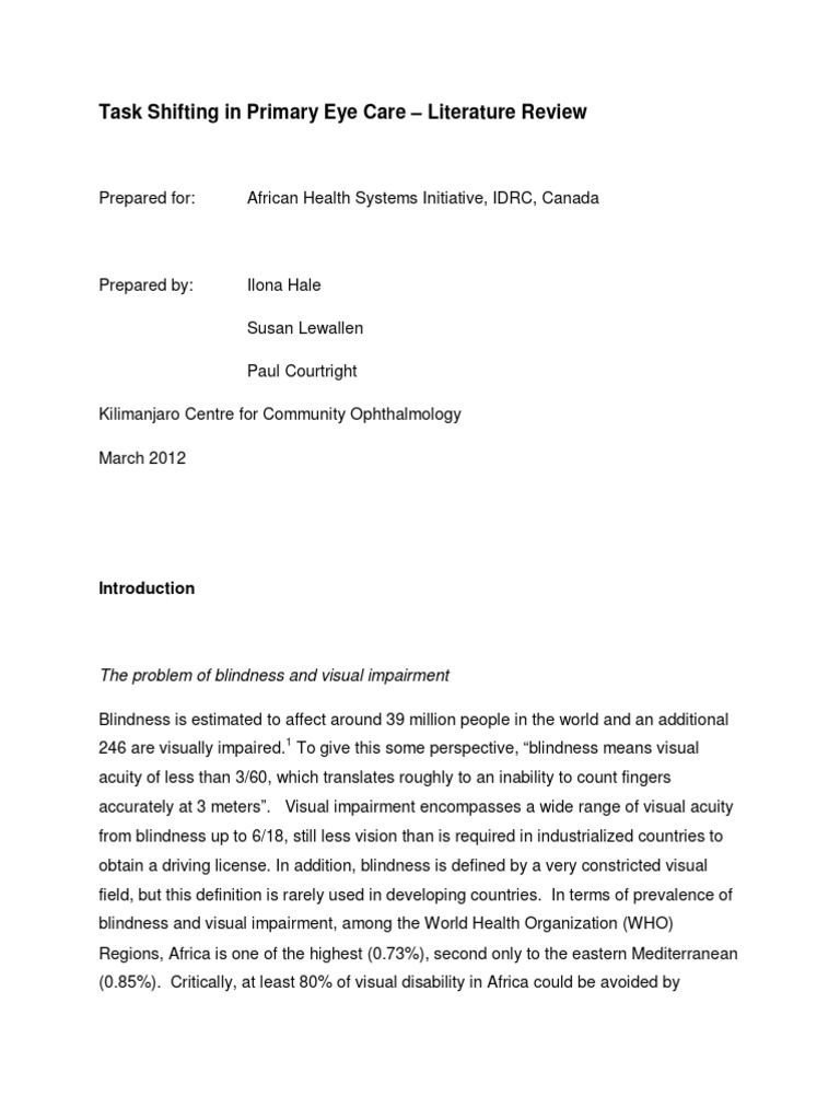 Lit Review. Primary Eyecare Task Shifting 2012 | PDF | Visual Impairment | Health Professional