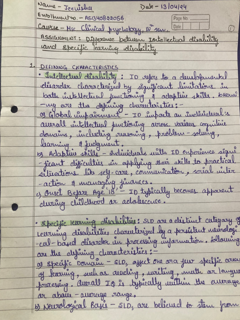Intellectual Disability Vs Specific Learning Disability | PDF