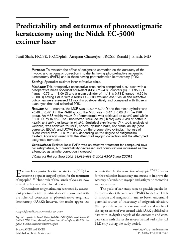 Predictability and Outcomes of Photoastigmatic Keratectomy Using The ...