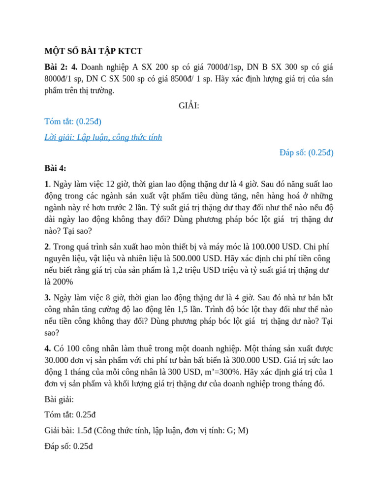 BÀI TẬP KTCT | PDF