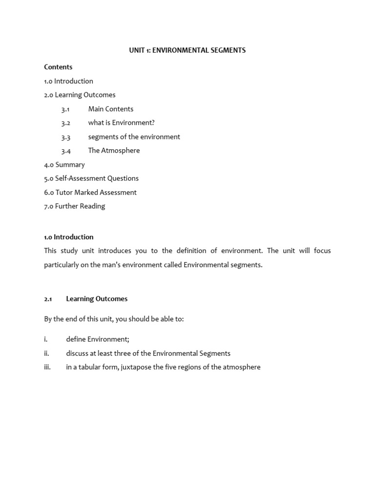 UNIT 1 Environmental Segments PDF | PDF | Atmosphere Of Earth | Atmosphere