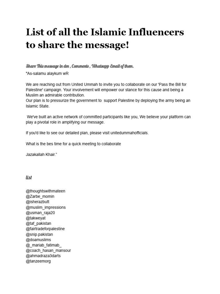 List of Islamic Influencers | PDF
