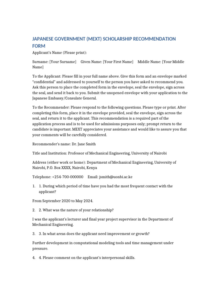 MEXT Recommendation Letter | PDF
