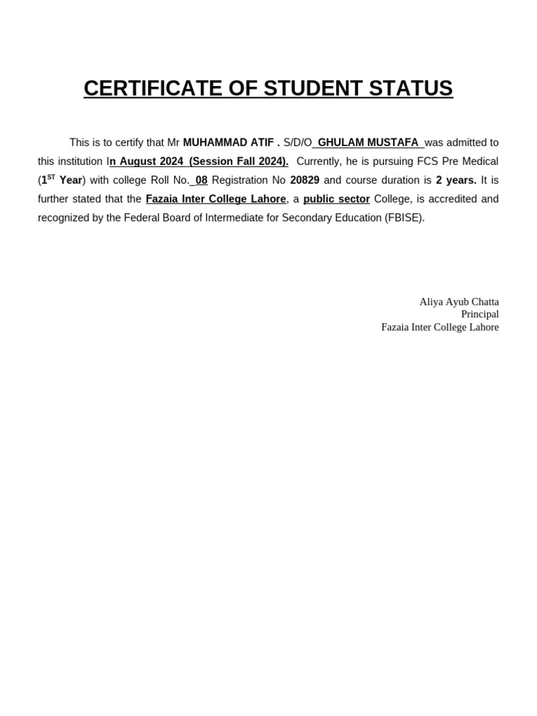 Cert Student Status | PDF
