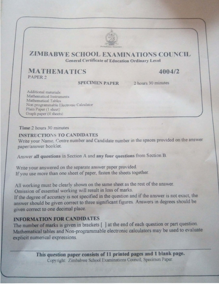 Maths Paper 2 o Level Specimen | PDF