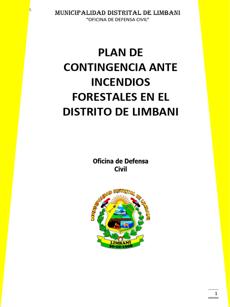 PLAN DE CONTINGENCIA ANTE INCENDIOS FORESTALES EN EL DISTRITO DE LIMBANI 2024 | PDF | Fuego ...
