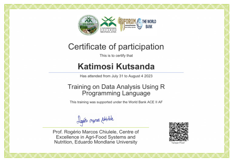 Training Certificate in R | PDF