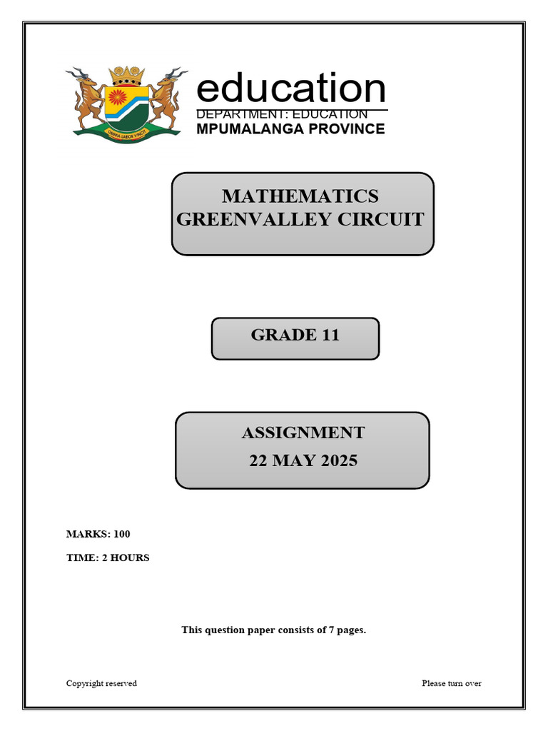Grade 11 Maths Assignment Term 2 2025 | PDF | Circle | Cartesian ...